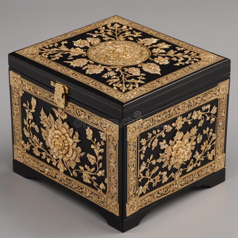 Regal Gold Inlaid Jewelry Box on Display Stock Illustration ...