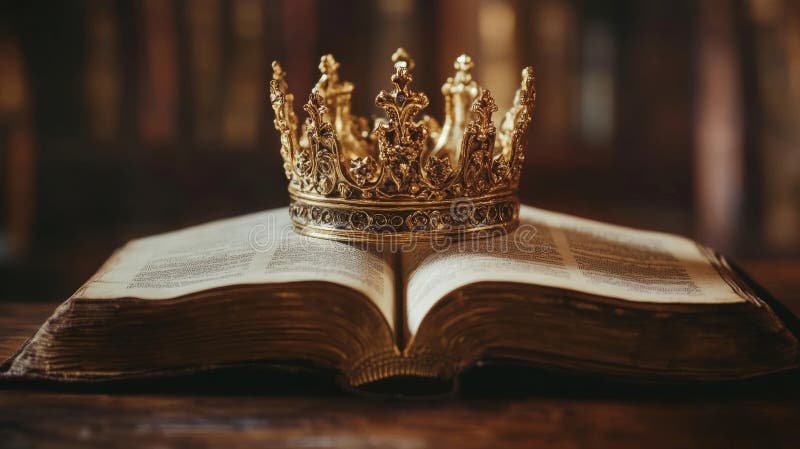 Regal Golden Crown Elegantly Placed on an Antique Open Book ...