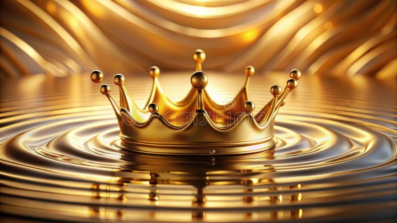 A Regal Golden Crown Gently Descending into a Pool of Liquid Gold ...