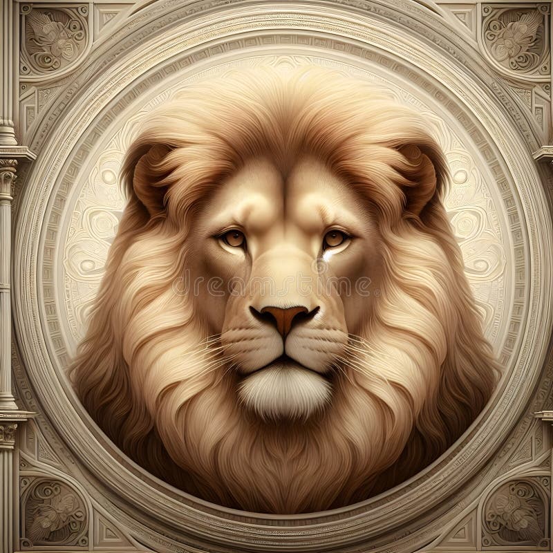 Regal Lion in Ornate Frame. Stock Illustration - Illustration of ...