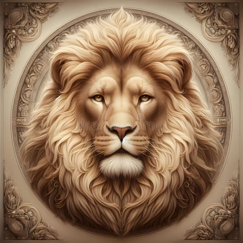 Regal Lion in Ornate Frame. Stock Illustration - Illustration of king ...