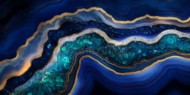 Regal Navy Blue and Gold Marble with Emerald and White Texture, Opulent ...