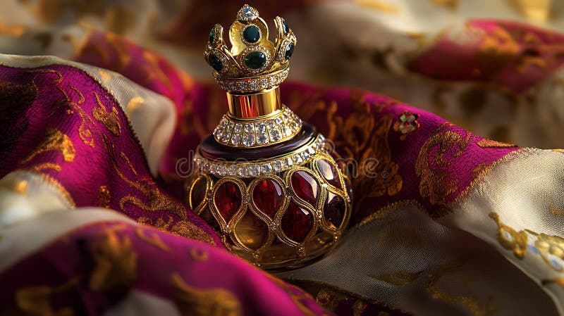 Regal Perfume Bottle with Crown Design on Luxurious Silk Stock ...