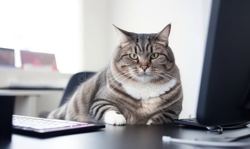 With a Regal Presence, the Rotund Cat Commands the Office Table with ...