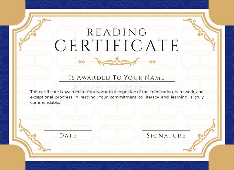 Regal Reading Certificate Template with Elegant Gold and Blue Ornate Borders Stock Vector ...