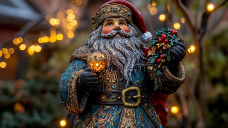 Regal Santa Figurine Holds Holly and Orb Stock Illustration ...