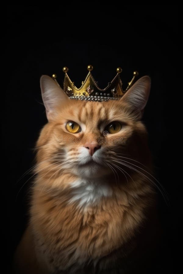Regal Yellow Cat Portrait on Black Background Stock Illustration ...