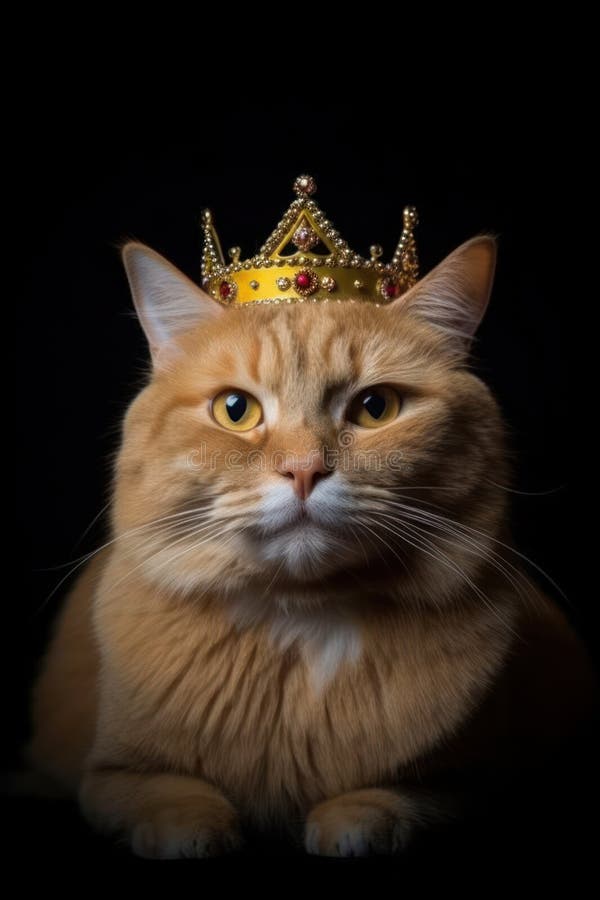 Regal Yellow Cat Portrait on Black Background Stock Illustration ...