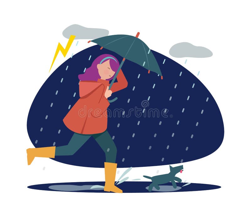Meisje En Jongen Met Paraplu in De Stortbui Vector Illustratie Vector ... Meisje En Jongen Met Paraplu in De Stortbui Vector Illustratie Vector ...