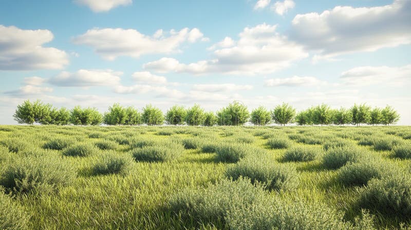 Regenerative Field with Natural Windbreaks of Shrubs and Trees . Stock ...