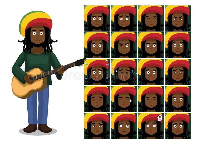 Reggae Man Cartoon Emotion Faces Vector Illustration Stock Vector ...