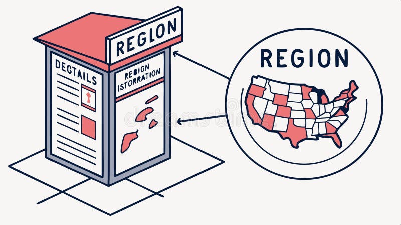 Region Box with Map and Pin, Localized Content and Regional Information ...
