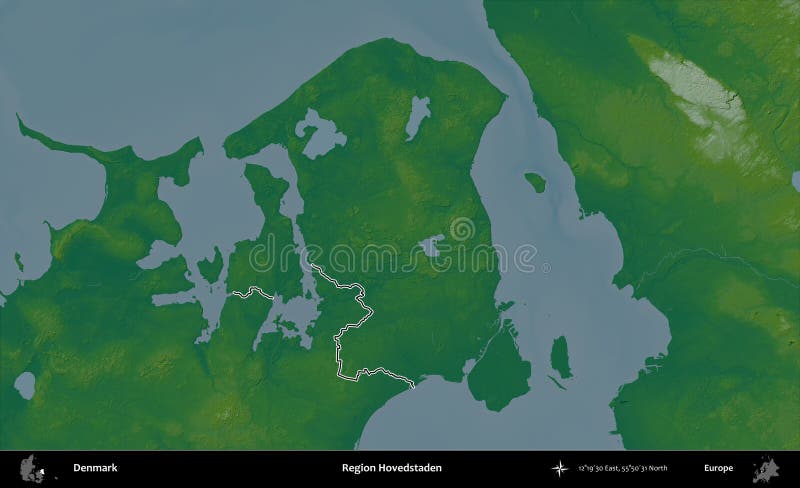 Region Hovedstaden Outlined, Denmark. Physical Stock Illustration ...