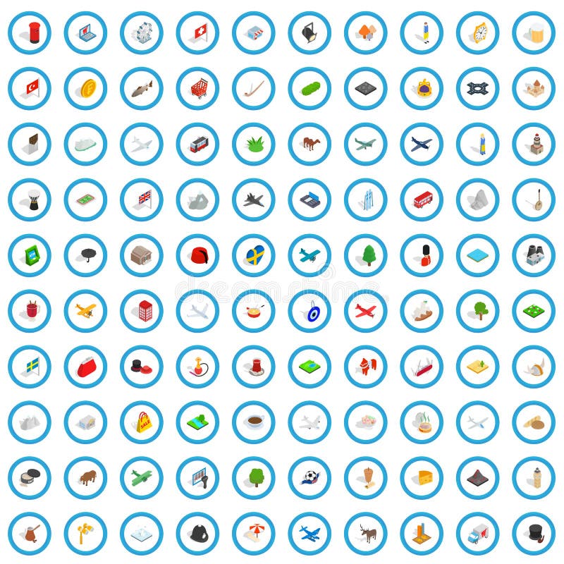 100 Region Icons Set, Isometric 3d Style Stock Vector - Illustration of ...