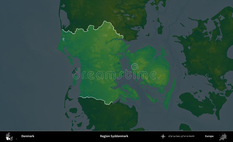 Region Syddanmark Highlighted, Denmark. Physical Stock Illustration ...
