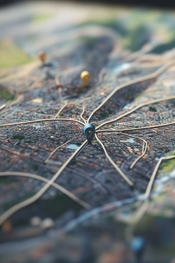 A Regional 3D Map with Transportation Lines and Location Pins. Stock Illustration - Illustration ...