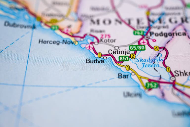 Regional Map Section Highlighting Budva Montenegro.. Editorial Stock ...