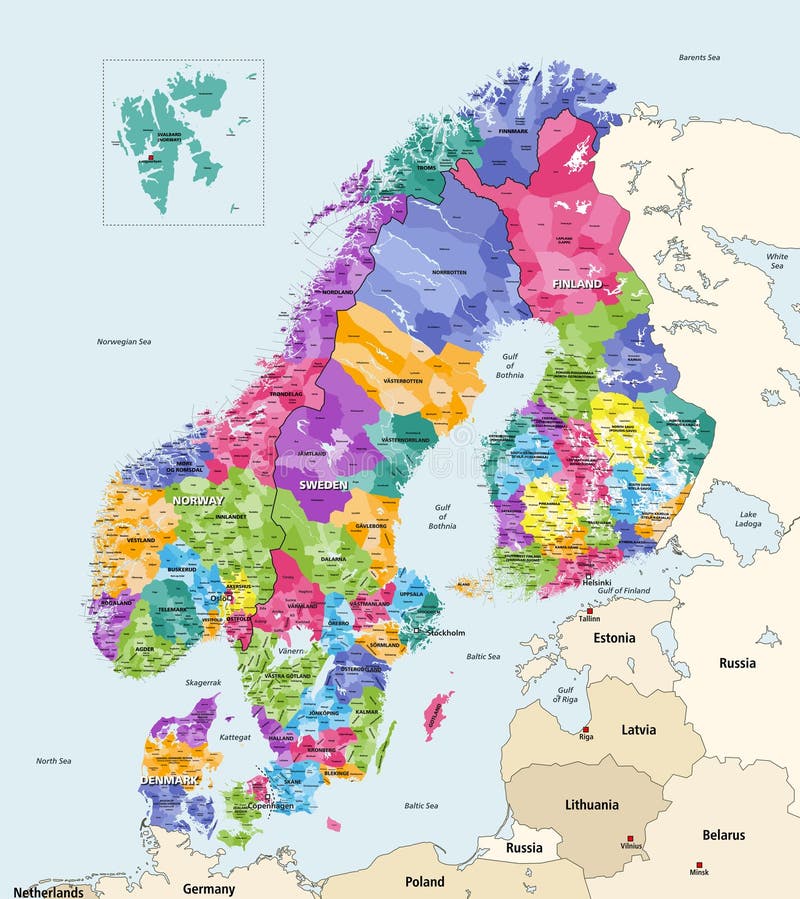 Regions and Municipalities Map in the Nordic Region Stock Vector ...