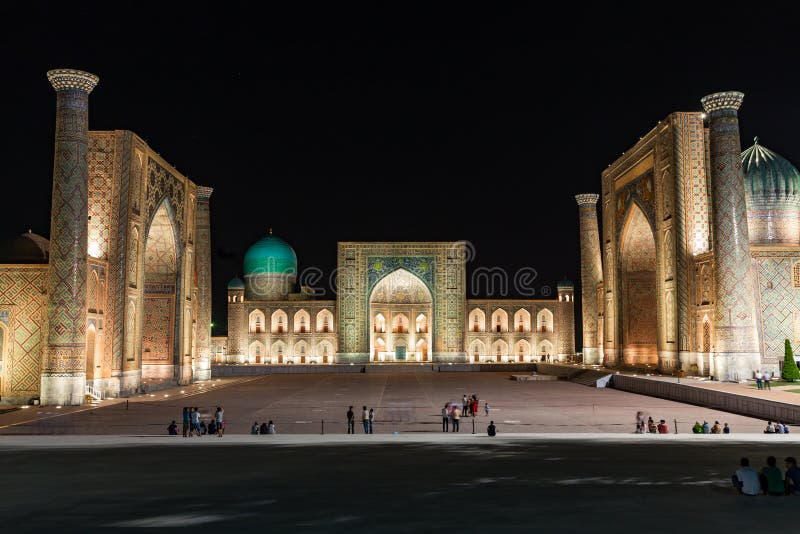 The Registan at Night in Samarkand, Uzbekistan Editorial Stock Image ...