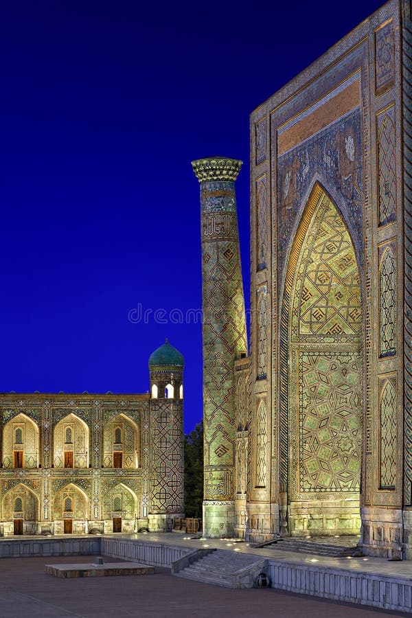 Registan Square at Night, Samarkand, Uzbekistan Stock Photo - Image of ...