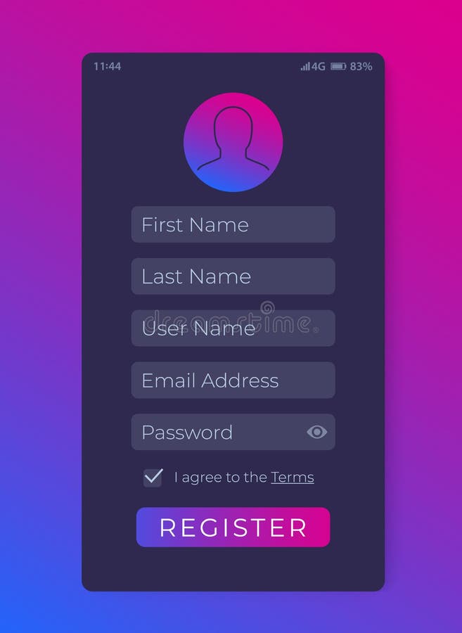 Register Form, Mobile Ui Vector Design Stock Illustration ...