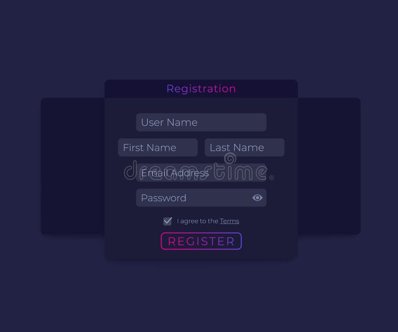 Register Form, Mobile Ui Design, Dark Theme Stock Vector - Illustration ...