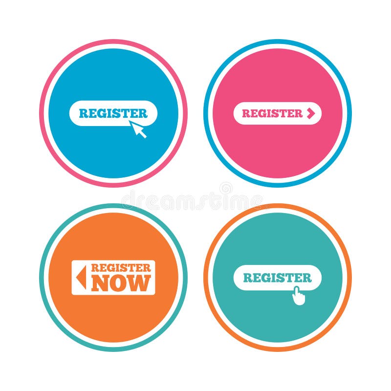 Register with Hand Pointer Icon. Mouse Cursor. Stock Vector ...