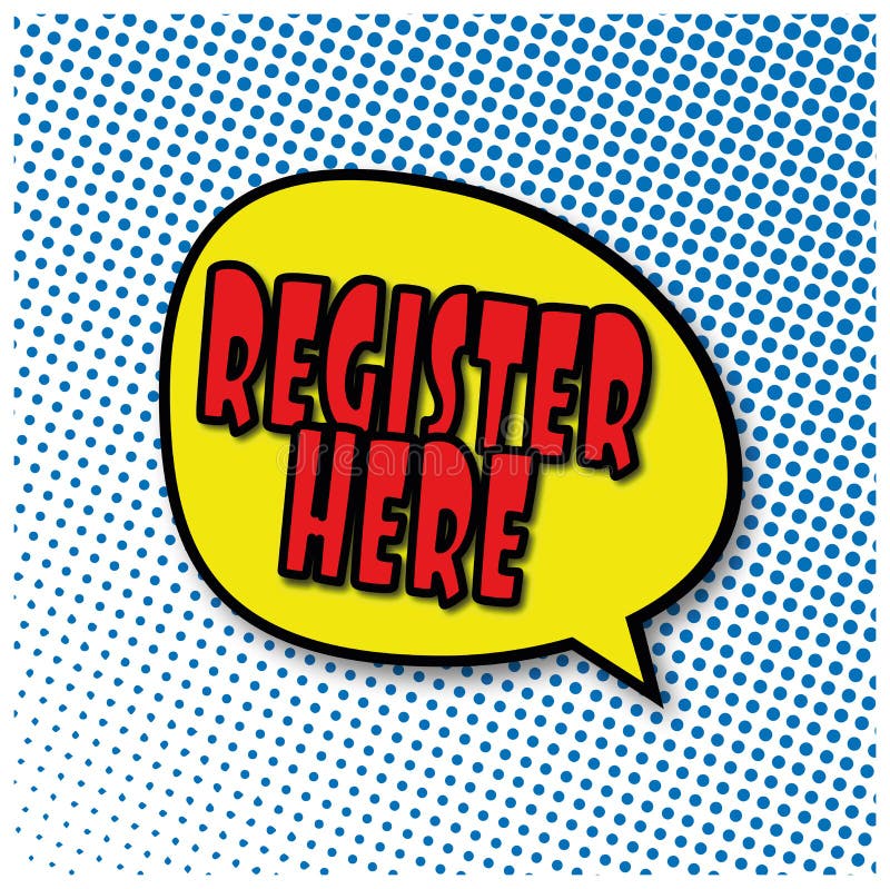 Register Here Comic Bubble Retro Design Deal Tag Stock Illustration ...
