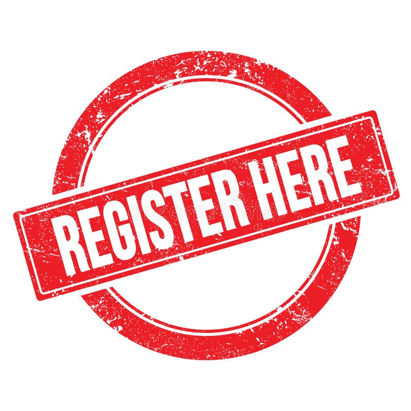 REGISTER HERE Text on Red Grungy Round Stamp Stock Illustration ...