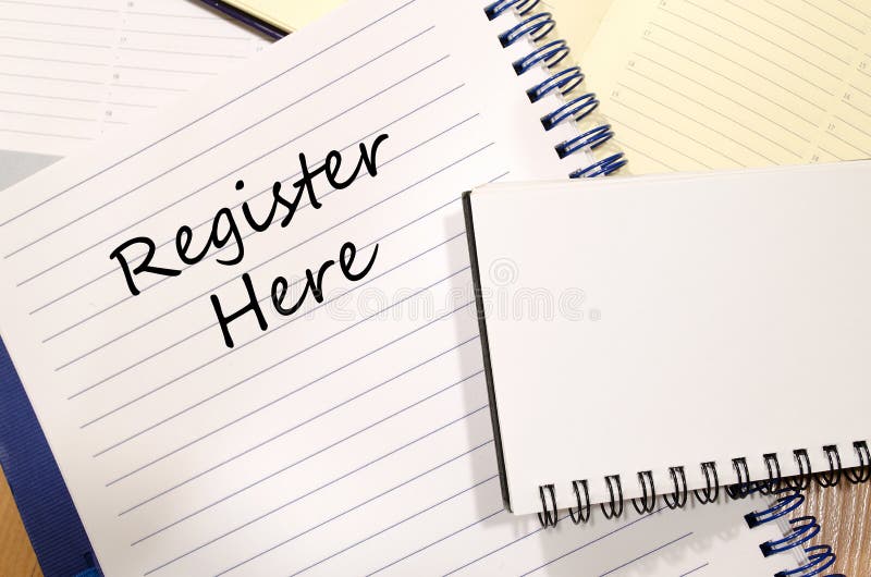Register Here Write on Notebook Stock Image - Image of sticker, pencil ...