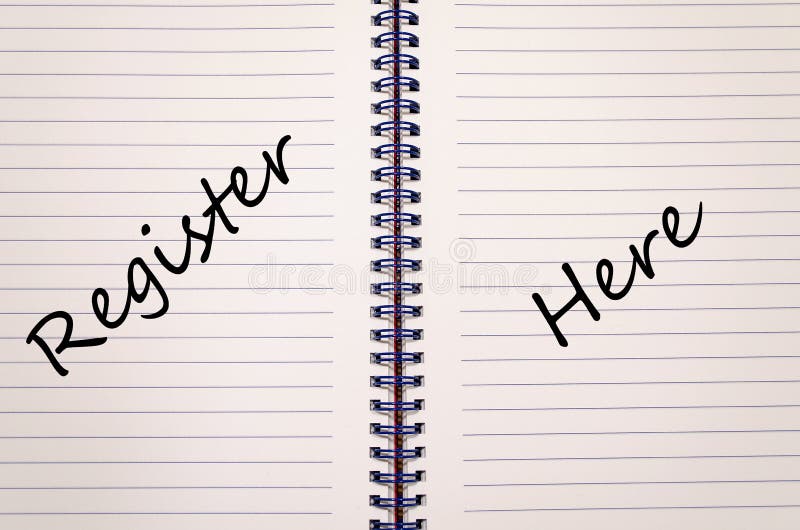 Register Here Write on Notebook Stock Photo - Image of phrase, join ...