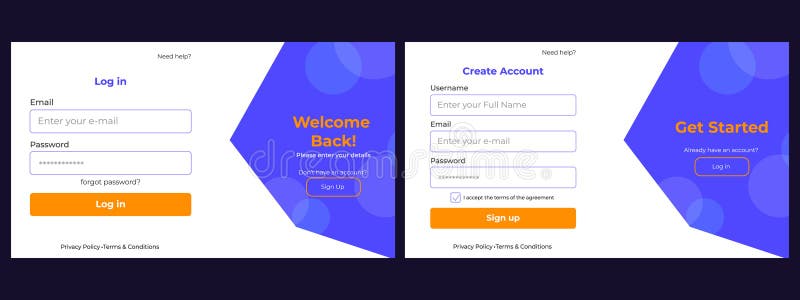 Register and Login Page Layout with Email and Password Fields. Simple ...