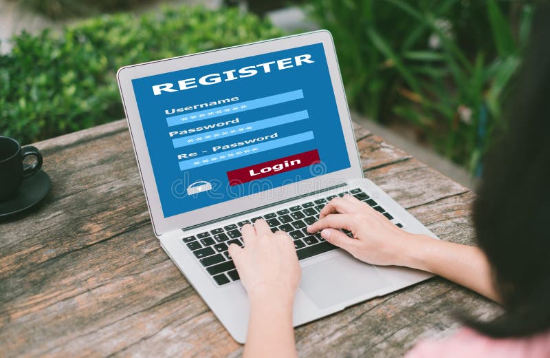 Register Membership Application on Laptop Stock Image - Image of ...