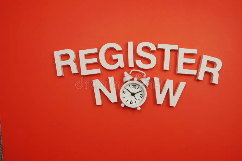 Register Today Alphabet Letters with Gears Element on Navy Blue ...