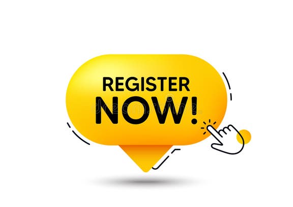 Register Now Chat Bubble with Hand Cursor. Registration Button with ...
