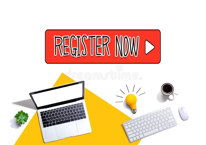 Register Now with Computers and a Lightbulb Stock Illustration ...