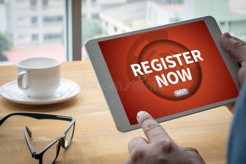 REGISTER NOW stock image. Image of night, membership - 78175425