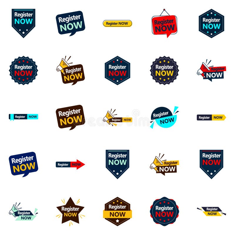 Register Now 25 Eye Catching Typographic Designs Stock Vector ...