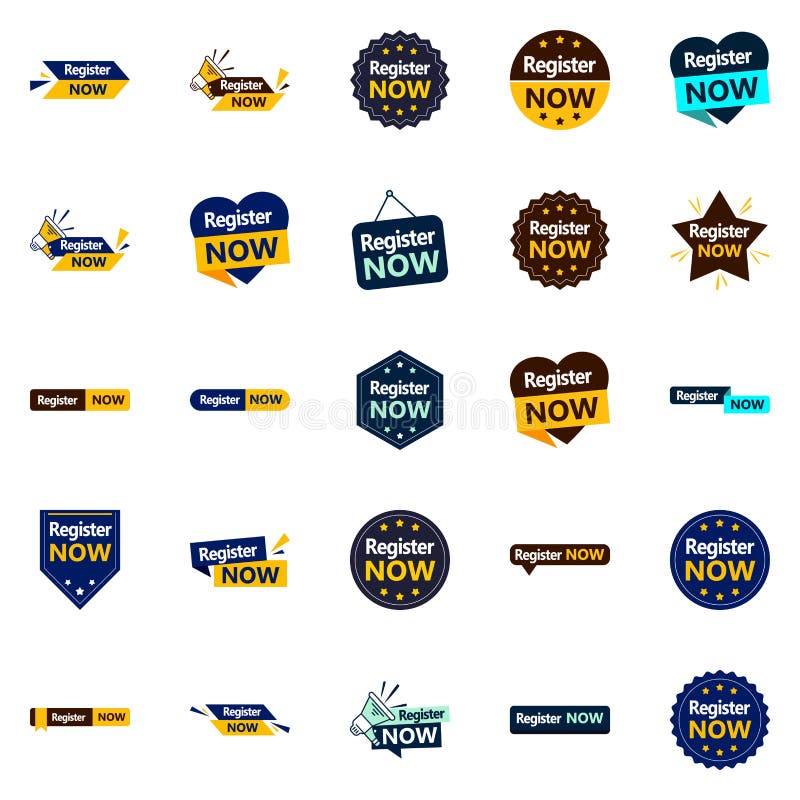 Register Now 25 Fresh Typographic Designs Stock Vector - Illustration ...