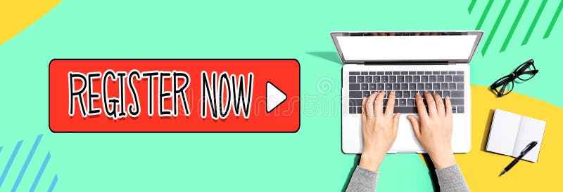 Register Now with Person Using a Laptop Stock Illustration ...