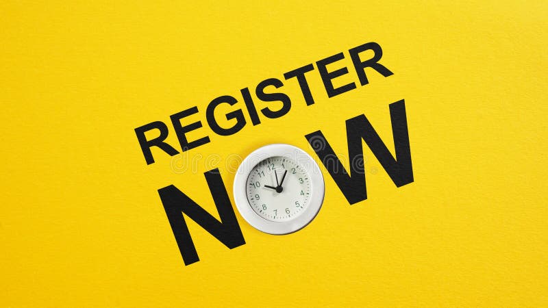 Register Now is Shown Using the Text and Photo of Clock Stock Photo ...