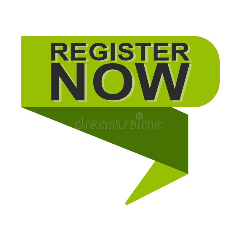 Register Now Speech Bubble Label on the Green Ribbon Button Pointer ...