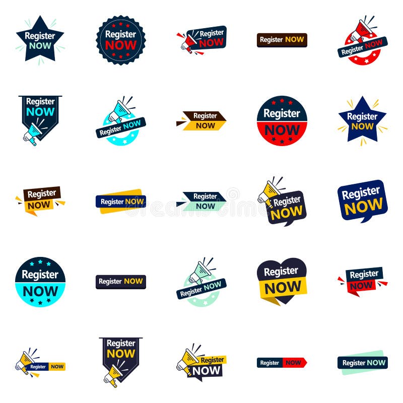 Register Now 25 Unique Typographic Designs Stock Vector - Illustration ...