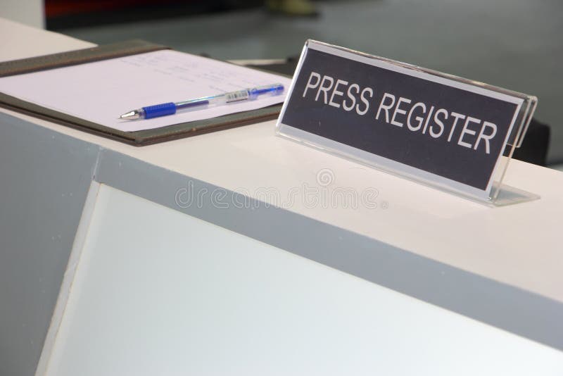 Register Plate on Reception Counter Stock Image - Image of reception ...