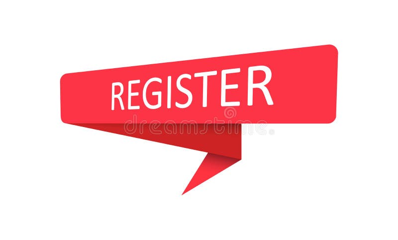Register. a Red Banner, Pointer, Sticker, Label or Speech Bubble for ...
