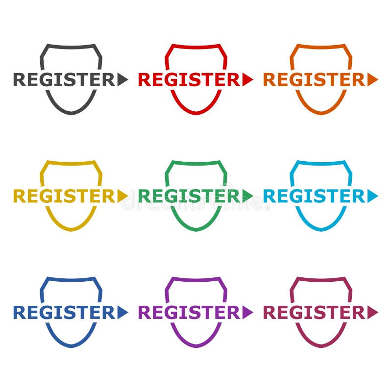 Register Shield Sign, Color Set Stock Vector - Illustration of banner ...