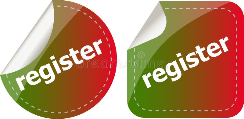 Register Stickers Set, Icon Button Isolated on White Stock Illustration ...
