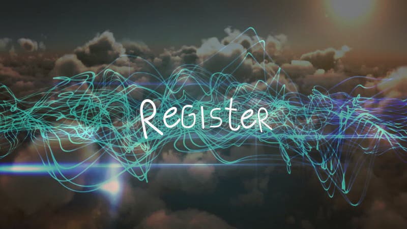 Register Text with Abstract Blue Wave Animation Over Cloudy Sky Stock ...