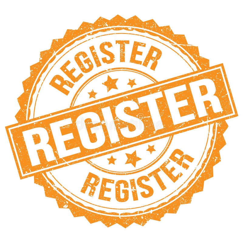 REGISTER Text on Orange Round Stamp Sign Stock Illustration ...