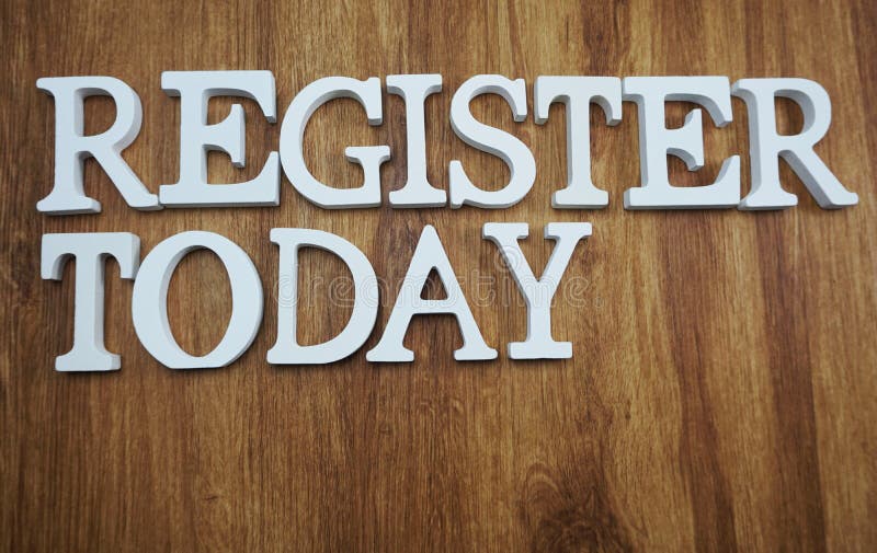 Register Today Alphabet Letters with Gears Element on Navy Blue ...